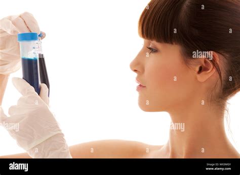 Beautiful Female Lab Worker Holding Up Test Tubes Stock Photo Alamy