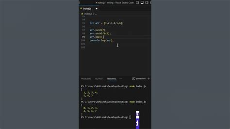 Push Unshift Pop Shift Method In Javascript Java Script Coding Programming Js Shorts