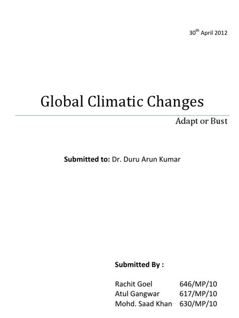 Report Writing Duru Arun Kumar Pdf Global Warming Effects Of Global Warming