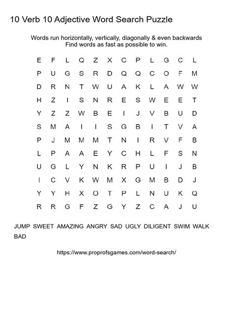 Verb And Adjective Word Search Puzzle Pdf