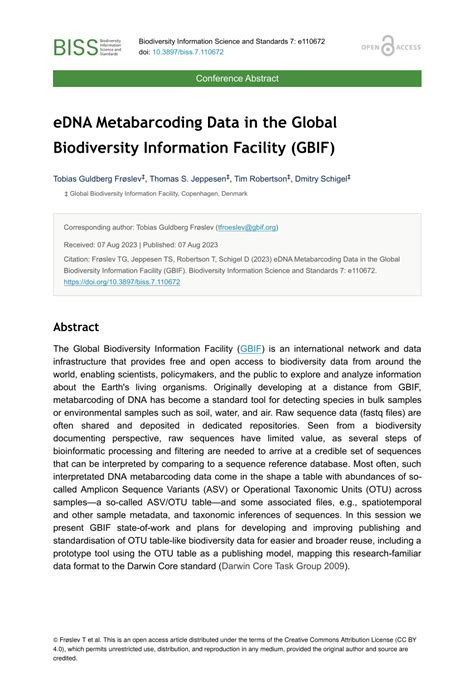 Pdf Edna Metabarcoding Data In The Global Biodiversity Information Facility Gbif