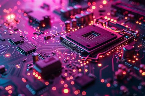 Closeup Of A Computer Circuit Board With A Central Processing Unit Cpu And Other Electronic