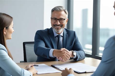 Smiling Middle Aged Business Man Handshaking Partner Making Partnership Collaboration Agreement