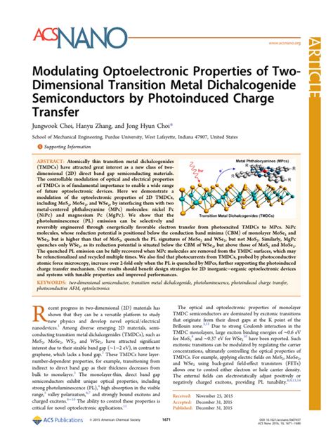 Modulating Optoelectronic Properties Of Two Dimensional Transition