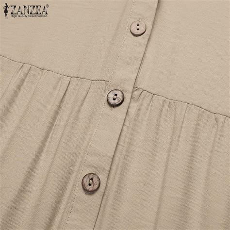 Купити Жіноча літня повсякденна сукня сорочка з коротким рукавом і відкладним коміром Zanzea Joom