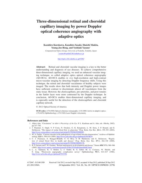 Pdf Three Dimensional Retinal And Choroidal Capillary Imaging By Power Doppler Optical