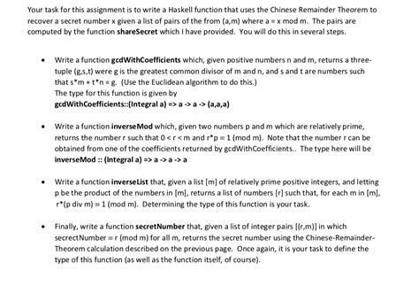 Haskell Programming Assignment Secret Sharing Using Chegg