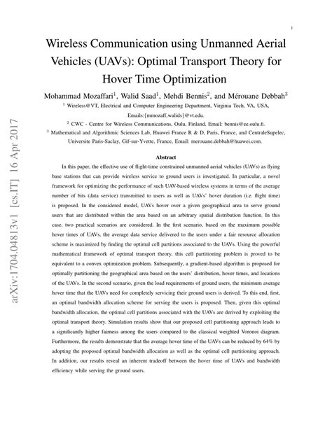 Pdf Wireless Communication Using Unmanned Aerial Vehicles Uavs Optimal Transport Theory For