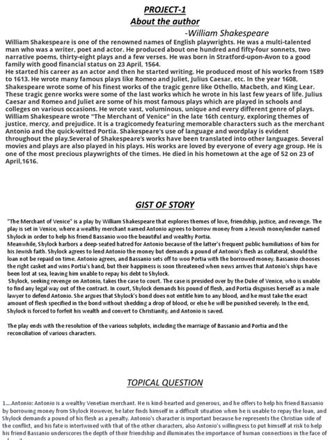 English Project Literature Class 10 Pdf Shylock William Shakespeare