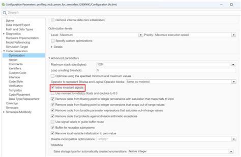 Model Configuration Parameters Code Generation Optimization Matlab And Simulink