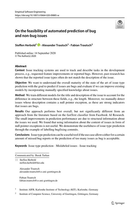 Pdf On The Feasibility Of Automated Prediction Of Bug And Non Bug Issues