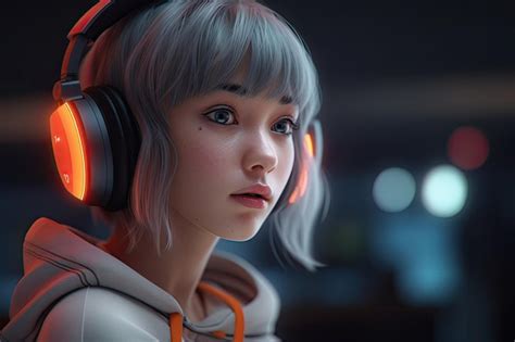 Premium Photo A Girl Wearing Headphones