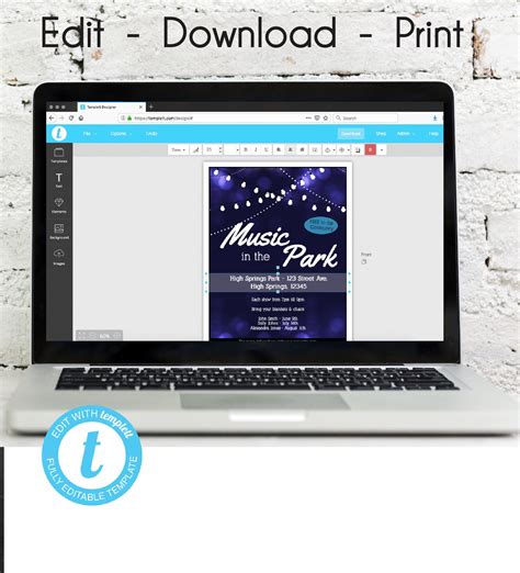Concert Flyer Template Music In The Park Summer Series Editable