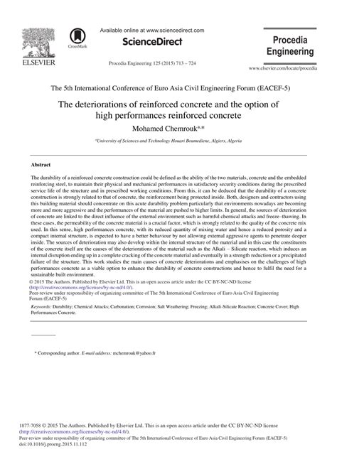 Pdf The Deteriorations Of Reinforced Concrete And The Option Of High Performances Reinforced