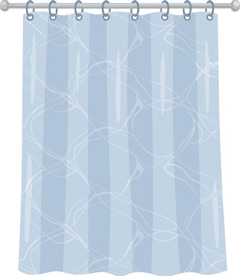 Light Blue Shower Curtain Hanging On A Metal Rod Illustration 74078947