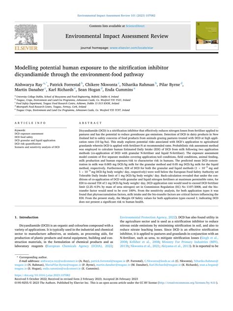 Pdf Modelling Potential Human Exposure To The Nitrification Inhibitor
