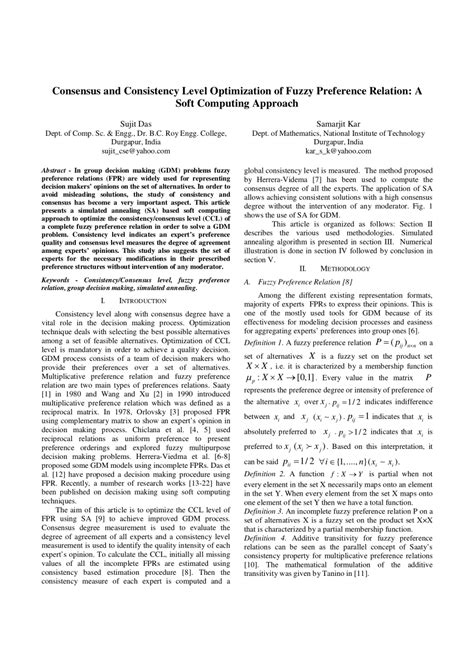 Pdf Consensus And Consistency Level Optimization Of Fuzzy Preference Relation A Soft