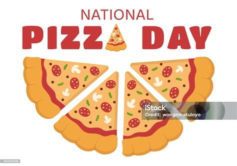 2 월 9 일 축하 행사에 전국 피자의 날 플랫 만화 스타일 배경 손으로 그린 템플릿 일러스트레이션에서 다양 한 조각을 소비 하