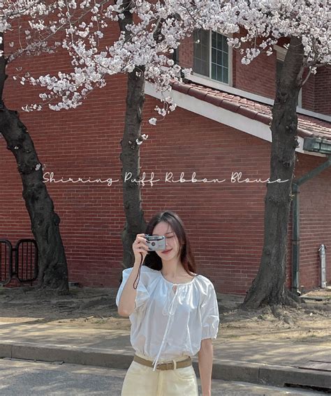 [빅사이즈 55~120] 셔링 퍼프 리본 블라우스 오버핏 셔링 퍼프 스트랩리본 에이블리