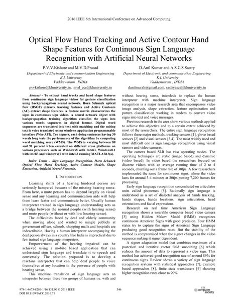 Pdf Optical Flow Hand Tracking And Active Contour Hand Shape Features