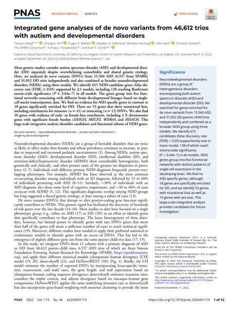 Pdf Integrated Gene Analyses Of De Novo Variants From 46612 Trios