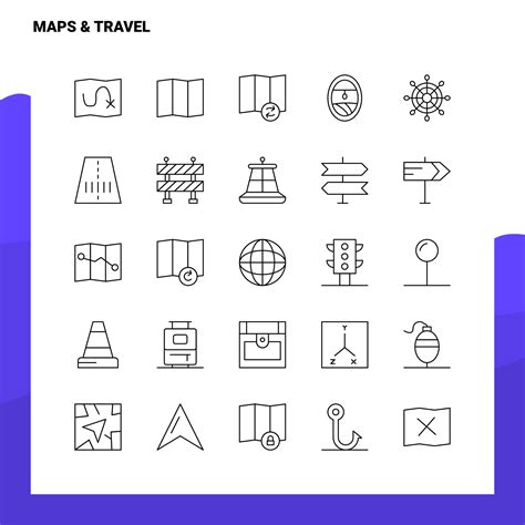 Set Of Maps Travel Line Icon Set 25 Icons Vector Minimalism Style
