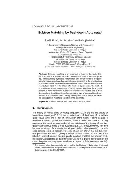 Pdf Subtree Matching By Pushdown Automata · Subtree Matching By