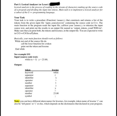 Solved Part 1 Lexical Analyzer Or Lexer Lexical Analysis