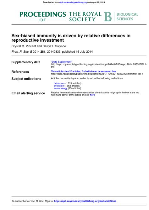 Pdf Sex Biased Immunity Is Driven By Relative Differences In Reproductive Investment