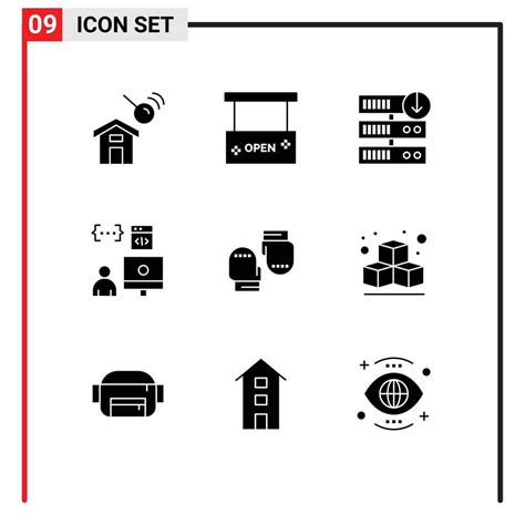 Set Of 9 Commercial Solid Glyphs Pack For Programmer Develop Salon Coding Server Download