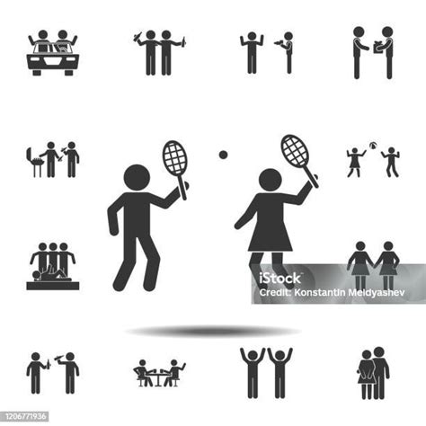 친구 아이콘과 테니스의 게임 Ui 및 Ux 웹 사이트 또는 모바일 응용 프로그램에 대해 설정 우정 아이콘의 간단한 문양 평면 벡터 요소 귀여운에 대한 스톡 벡터 아트 및