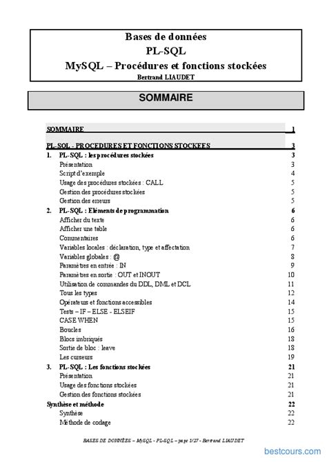 [pdf] mysql procédures et fonctions stockées cours et formation gratuit