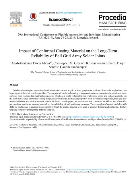 pdf impact of conformal coating material on the long term reliability