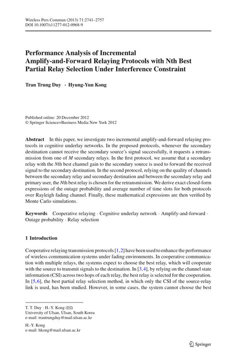 pdf performance analysis of incremental amplify and forward relaying