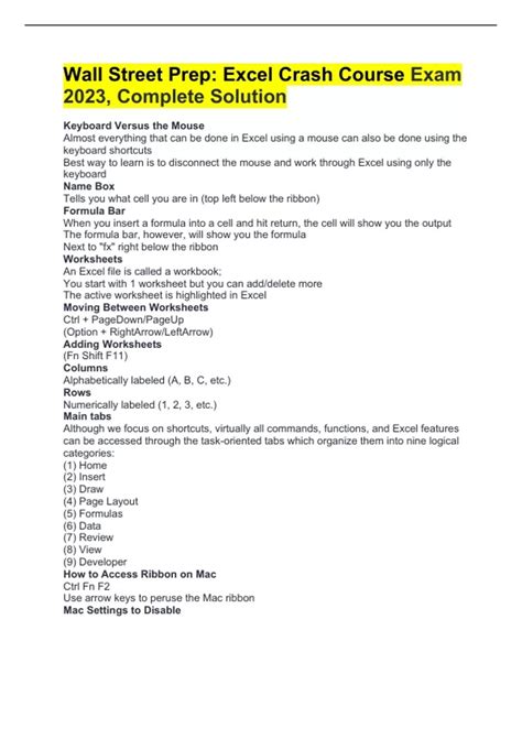 Excel Crash Course Exam 2024 Latest Version From Wall Street Questions And 100 Correct Answers