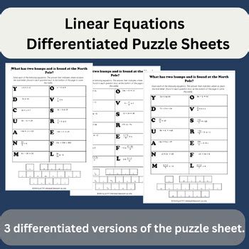 Solving Simple Linear Equations Differentiated Worksheet By Chemistry Girl