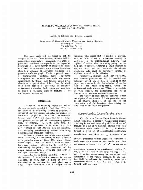 modelling and analysis of manufacturing systems via timed event graphs