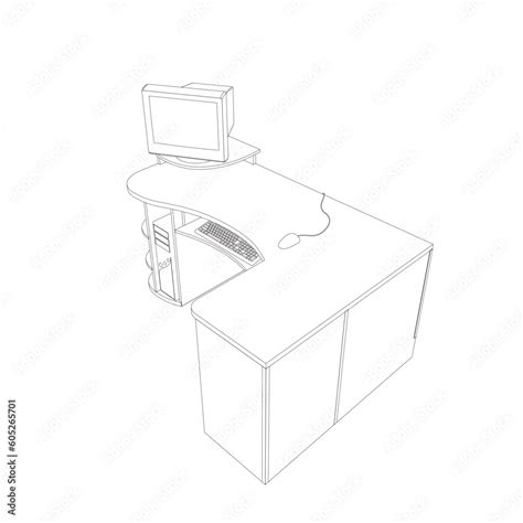 Line Drawing Of Retro Old Classic Personal Computer Processor Unit