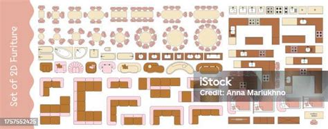 평면도용 가구 탑 뷰 테이블 침대 의자 소파 옷장 주방 가구 등 인테리어 무드 보드 및 계획 스케치에 적합합니다 건축 바닥재에 대한 스톡 벡터 아트 및 기타 이미지 Istock