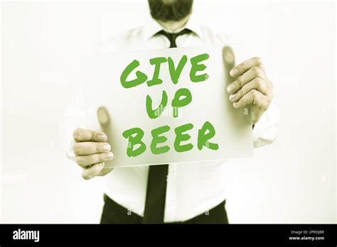 Hand Writing Sign Give Up Beer Internet Concept Stop Drinking Alcohol