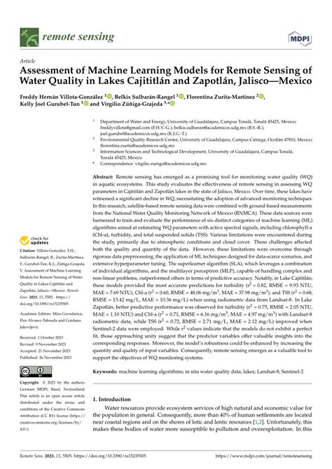 Pdf Assessment Of Machine Learning Models For Remote Sensing Of Water Quality In Lakes