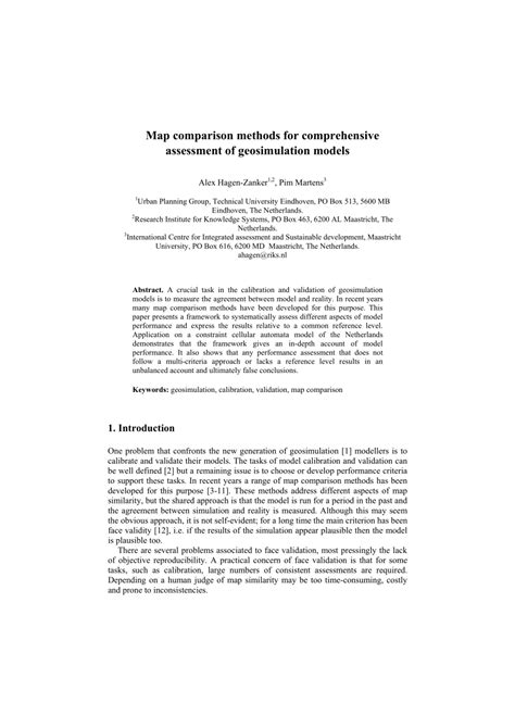 Pdf Map Comparison Methods For Comprehensive Assessment Of Geosimulation Models