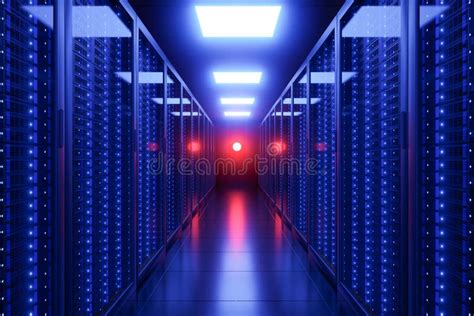 server dark room in datacenter with blue neon lights stock illustration illustration of