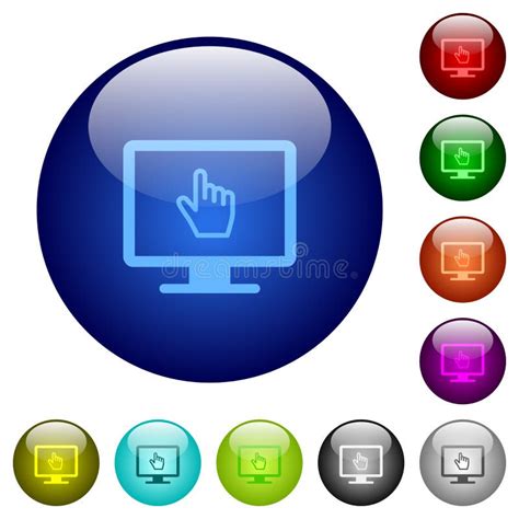 monitor with pointing cursor color glass buttons stock vector