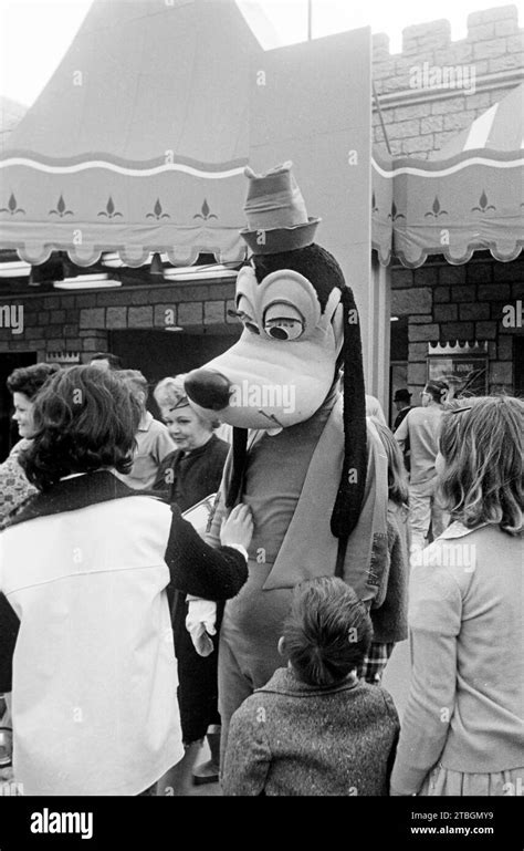 Goofy Mit Besucherin In Disneyland Anaheim 1962 Goofy With Visitor At