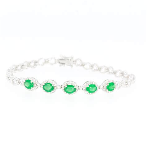 18ct White Gold Emerald And Diamond Bracelet Allgem Jewellers