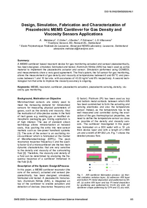 Pdf A61 Design Simulation Fabrication And Characterization Of Piezoelectric Mems Cantilever
