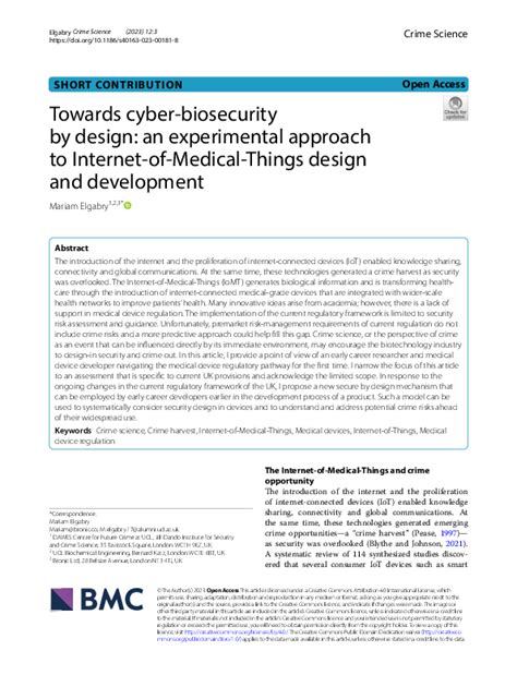 Pdf Towards Cyber Biosecurity By Design An Experimental Approach To