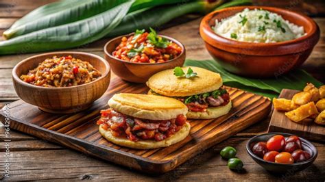 Venezuelan Cuisine At A Traditional Restaurant Including An Arepa