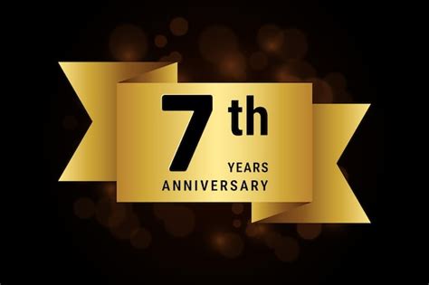 골드 리본 로고 벡터 일러스트와 함께 7주년 축하 템플릿 디자인 프리미엄 벡터